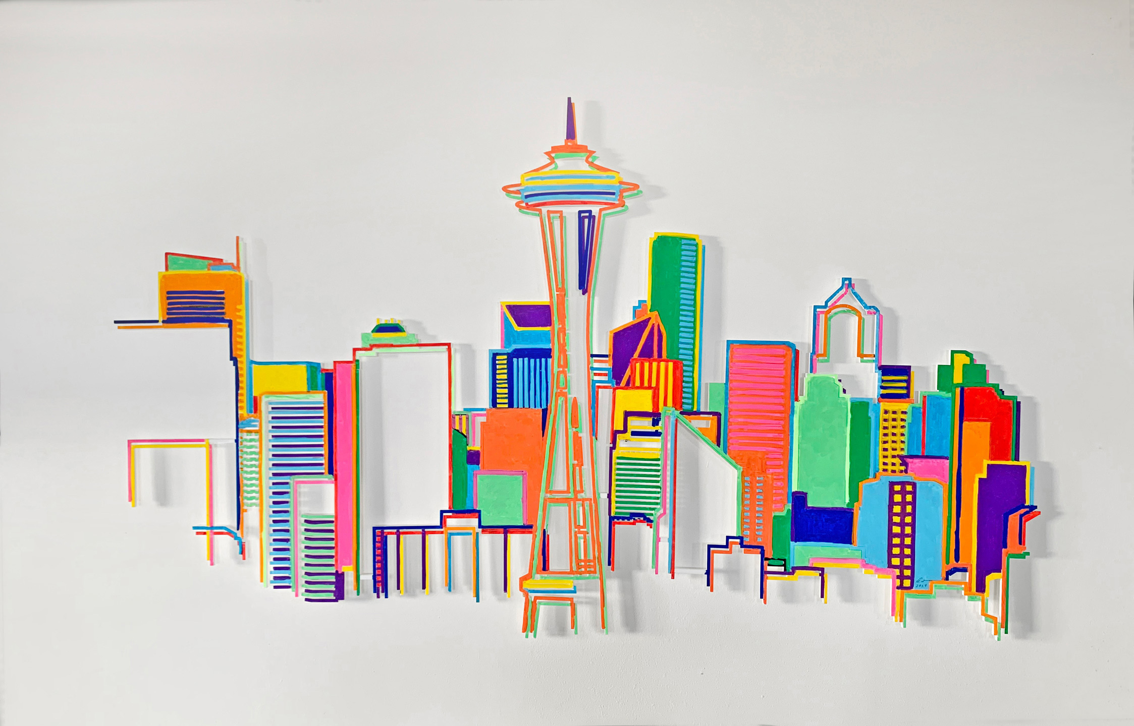 Seattle Space Needle sculpture - Yoni Alter. Original graphic art